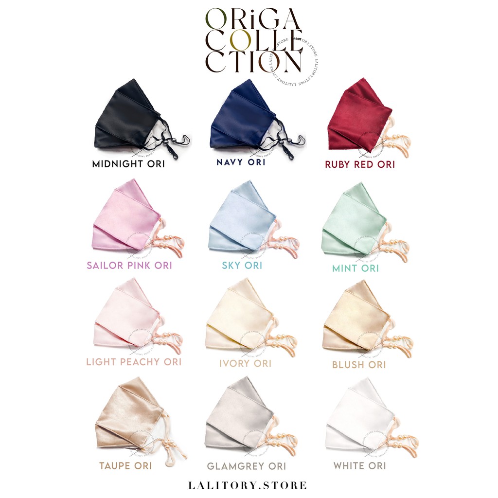 Satin Face Mask ORIGA collection Elastic Ear loop with pearl bead Reusable Face Mask KF94 ...