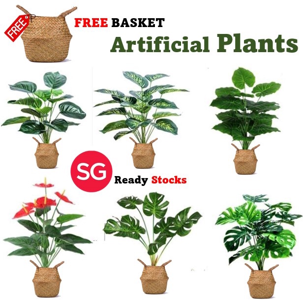 [SG SELLER] Artificial Small Plant Free Basket Faux Flower Plant Pot ...