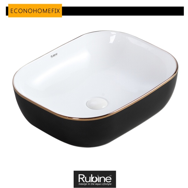 [ RUBINE ] EVEA 50-BW Countertop Ceramic Basin Matt Black/ White With ...