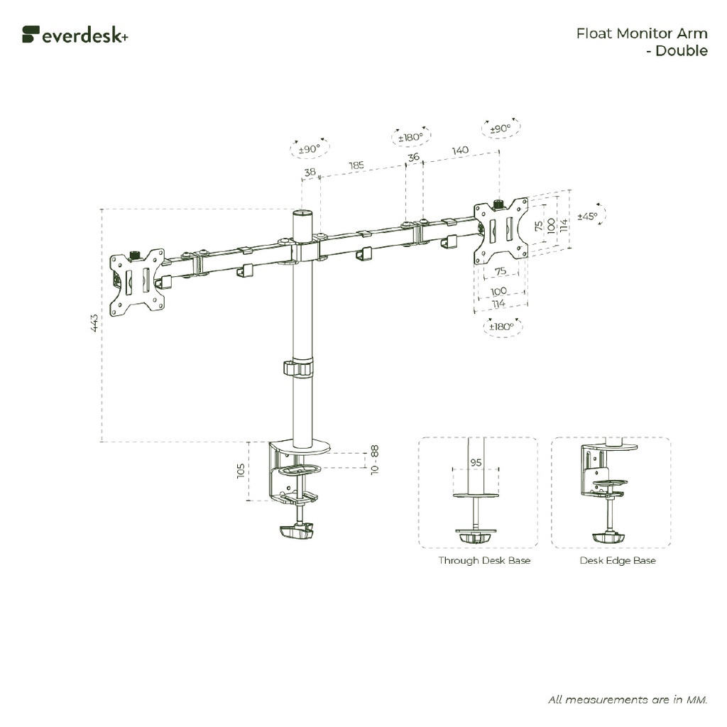 EverDesk+ Float Monitor Arm - Monitor Desk Mount, Single Dual Support ...