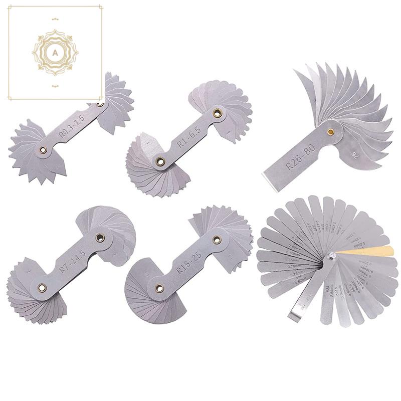 6 Pcs Stainless Steel Radius Gauge with Feeler Gauge Set Arc Radius ...