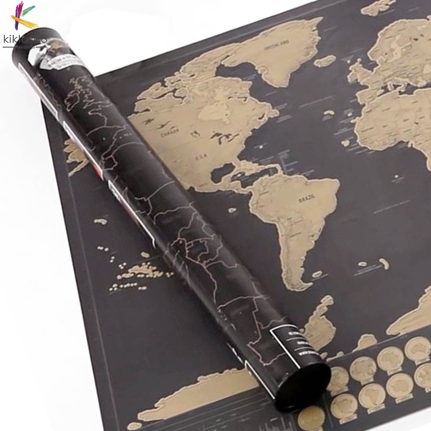 Map World Edition Large Black Gold Style Scratchable Travel Map Hanging ...