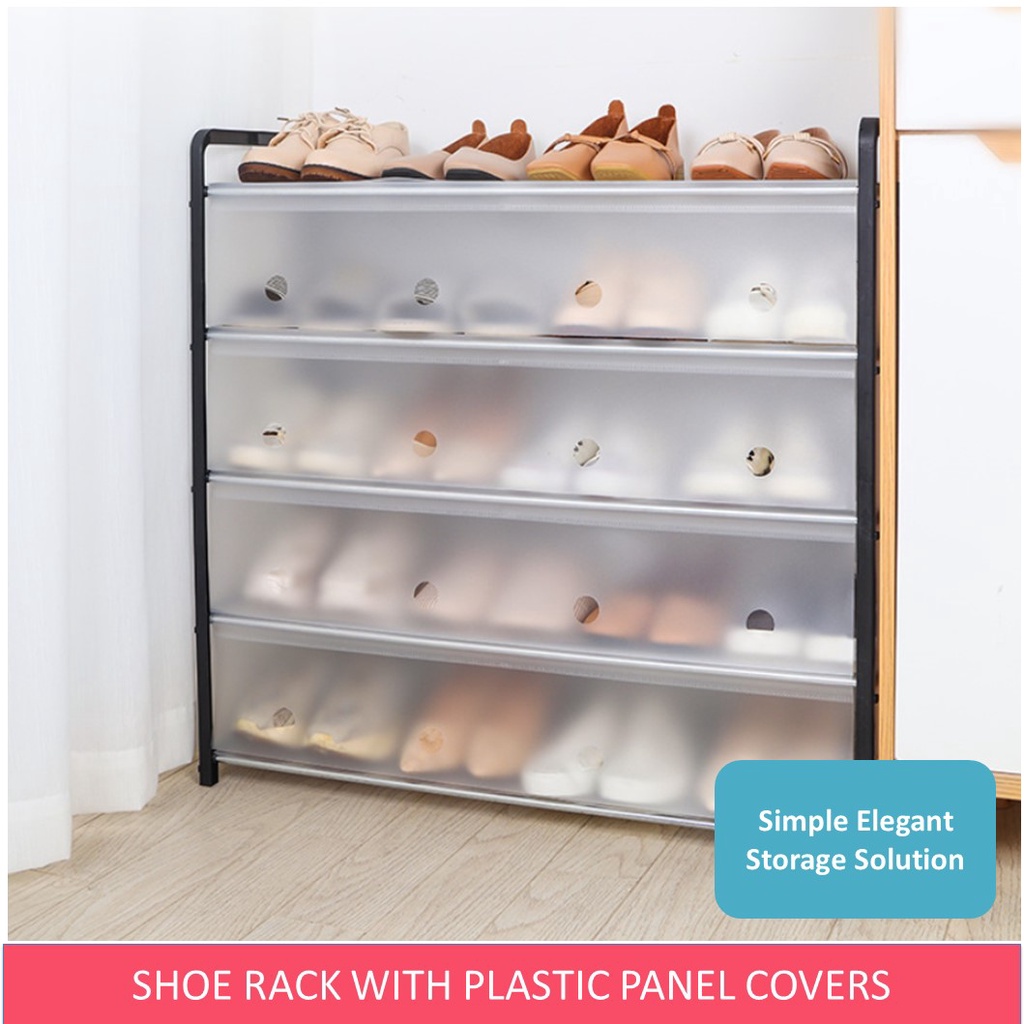 Shoe Rack With Plastic Panel 4 / 5 Tiers Keep Dust and Dirt Out ...