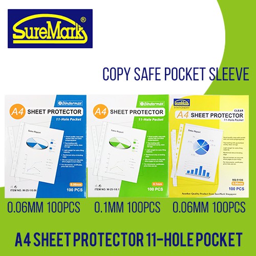Copy Safe Pocket Sleeve/ sheet protector A4 Suremark/BIndermax 0.06mm/0 ...
