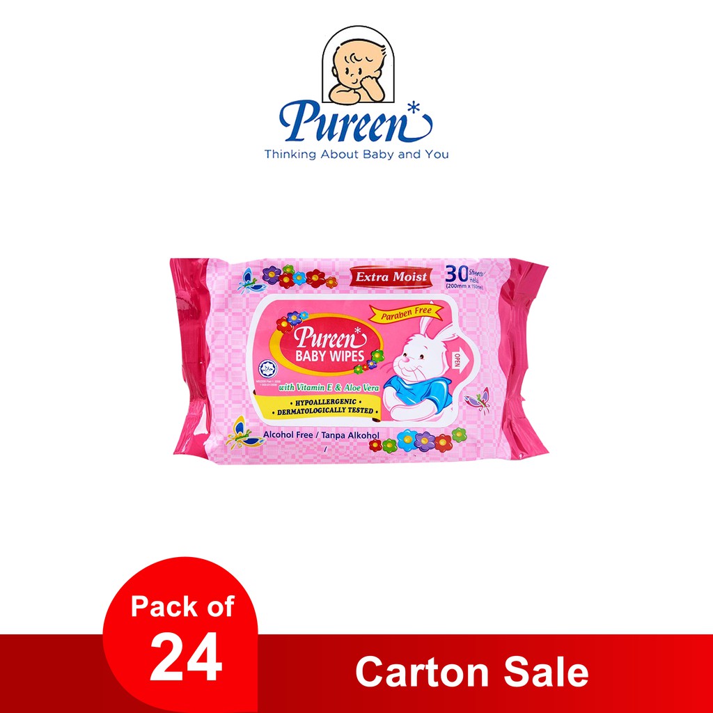 Pureen Baby Scented Pink Wipes 2x30s x 24 Packs Carton Sale | Shopee ...