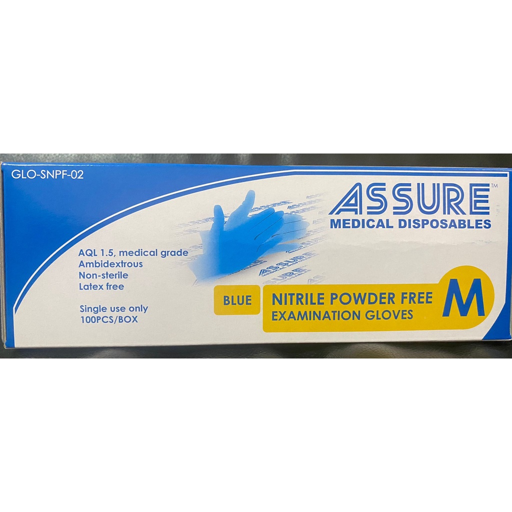 ASSURE Disposable Blue Nitrile Glove Powder Free (1 box 100 pcs ...