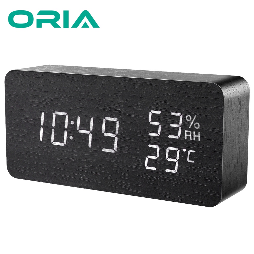 ORIA Wooden Digital Alarm Clock LED Display 12/24H Time &Temperature ...