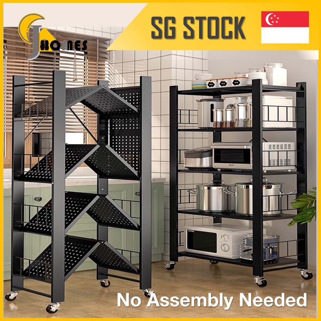 Foldable Metal Storage Rack with Lockable Wheels Kitchen rack/storage ...