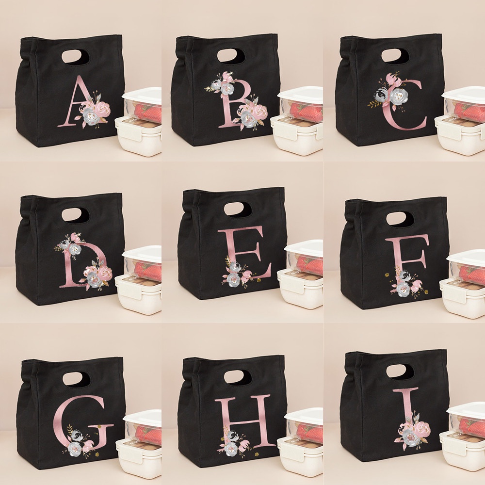 Flora Letters Print Lunch Bag Cartoon Simple Letter Cooler Bag Lunch ...
