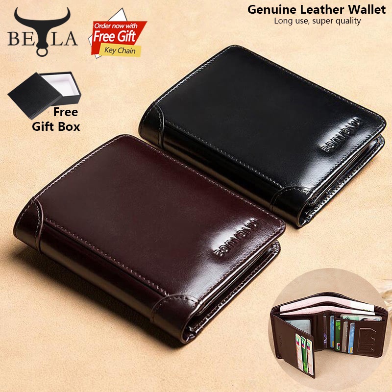 BELA Men Wallet Genuine Leather Short Vertical Trifold Wallet for Men ...