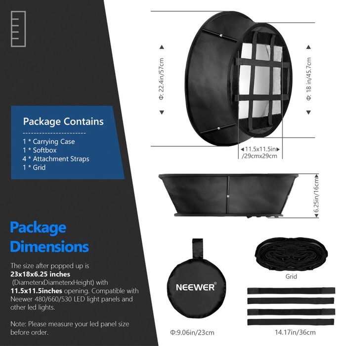 Neewer Collapsible Softbox Diffuser with Honeycomb Grid Compatible with ...