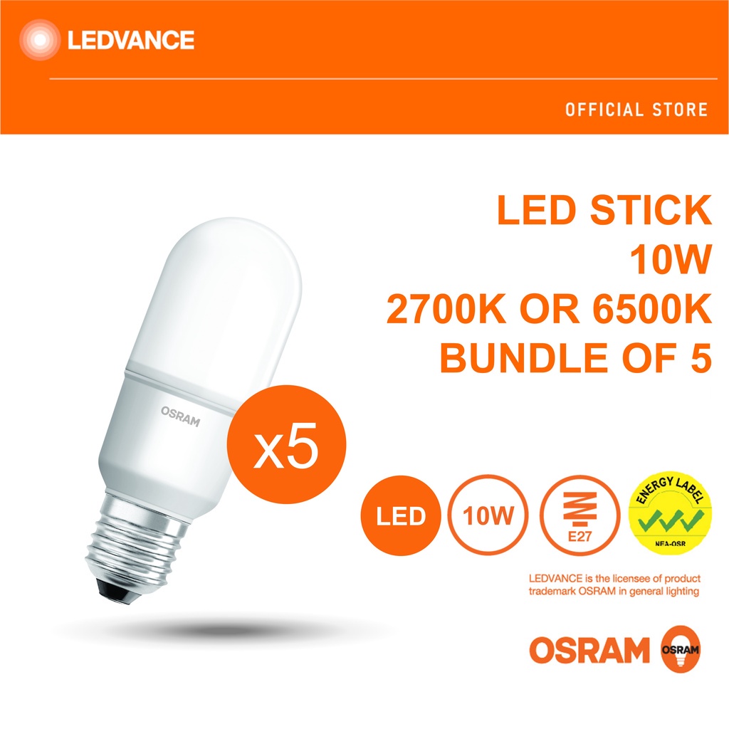 OSRAM LED Value Stick 10W E27 (2700K/6500K) (Bundle of 5) | Shopee Singapore