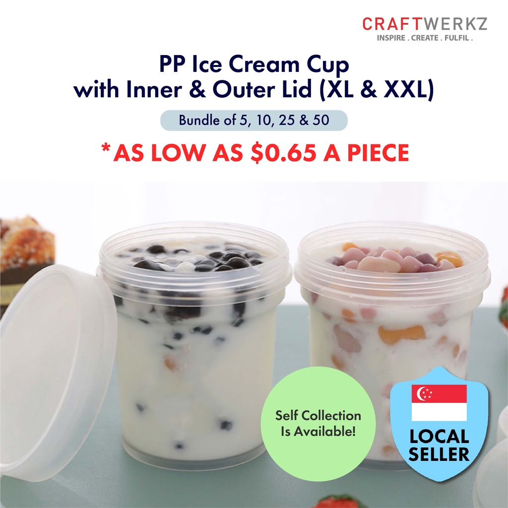 {Bundle of 5, 10, 25 & 50} PP Ice Cream Cup with Inner & Outer Lid (SG ...