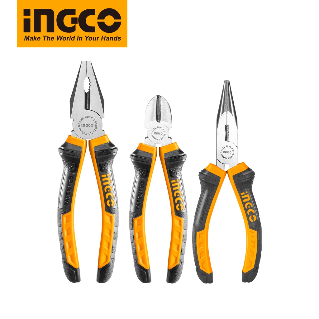 INGCO 3pcs Pliers Set, 8" Combination Pliers and 6" Diagonal Cutting ...