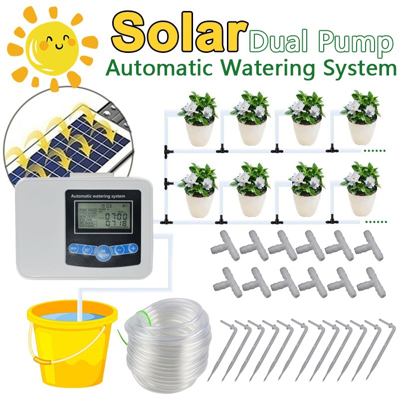 Garden Drip Irrigation Device Double Pump Controller Timer System Solar ...