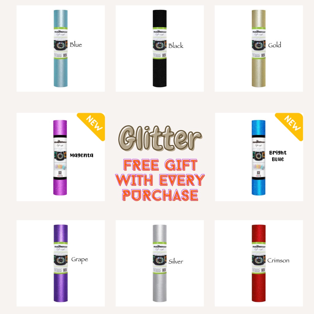 Teckwrap Glitter Adhesive Vinyl Crafts/Cricut/Silhouette Permanent ...