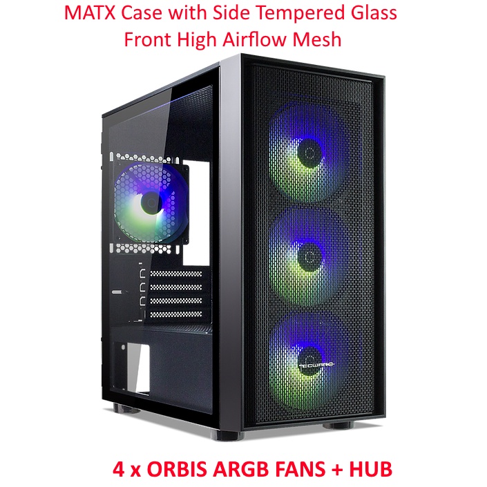 Tecware nexus m tg matx, include 4 x tecware orbis f1 argb fan and hub ...