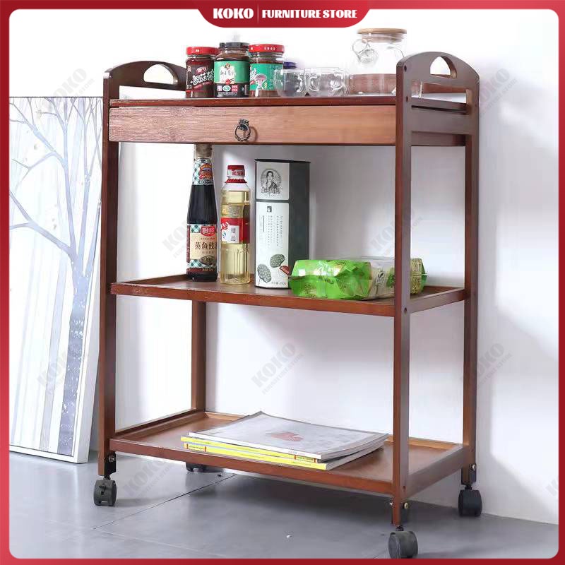 Dining Cart Multifunctional Bamboo Mobile Dining Cart Tea Cart Home ...