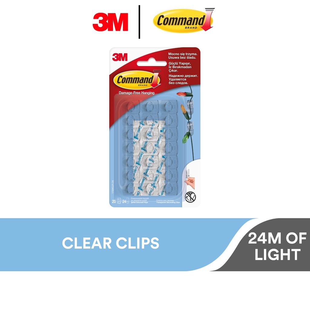 3M Command 17026CLR Self-Stick Clear Decorating Clips - Clear / 20 ...
