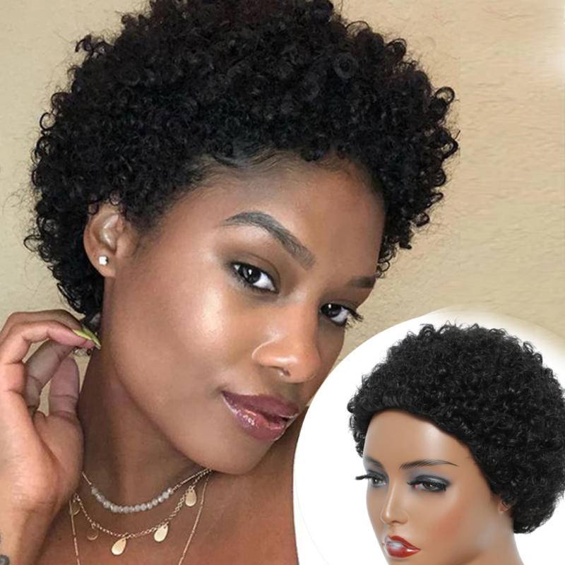 100 Human Hair Wig Afro Kinky Curly Wigs Short Cut Wig 100 Brazilian
