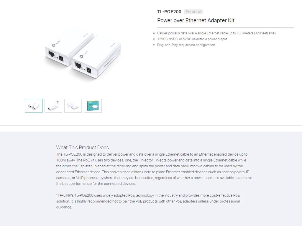 TP-LINK TL-POE200 Power over Ethernet Adapter Kit (3 YEARS WARRANTY BY ...