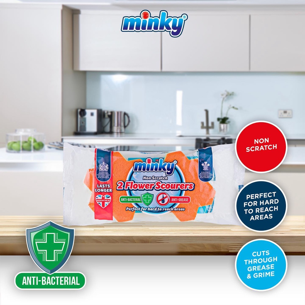 Minky Flower Scouring Sponge For Hard To Reach Areas Anti-Bacterial Non ...