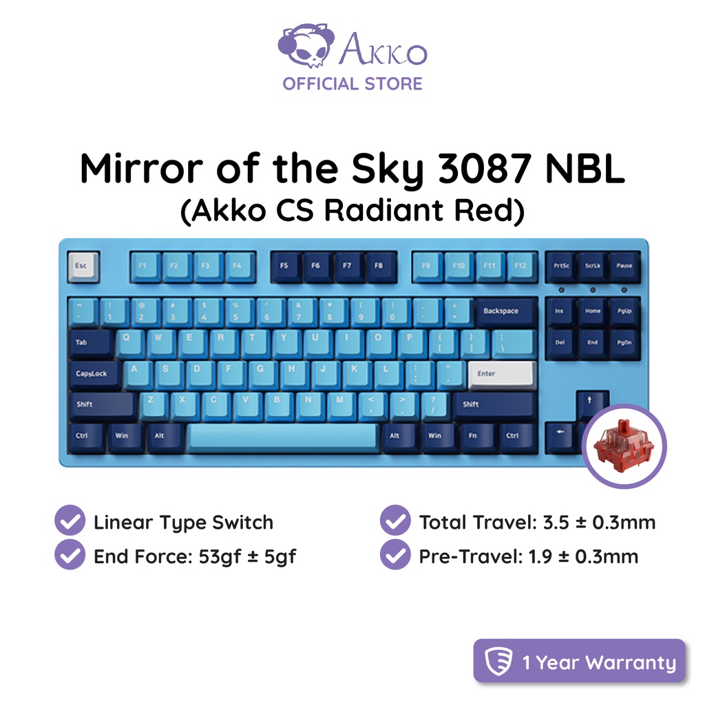 AKKO Keyboard 3087 NBL - Mirror of the Sky (Akko Radiant Red Linear ...