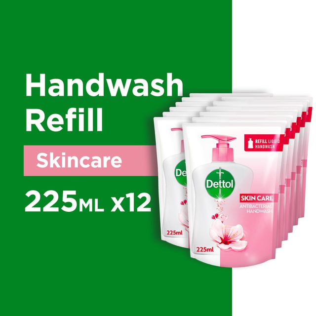 [Carton of 12] Dettol Anti-Bacterial Hand Wash - Skincare - Refill Pouch 225ML (Kills 99.9% of ...