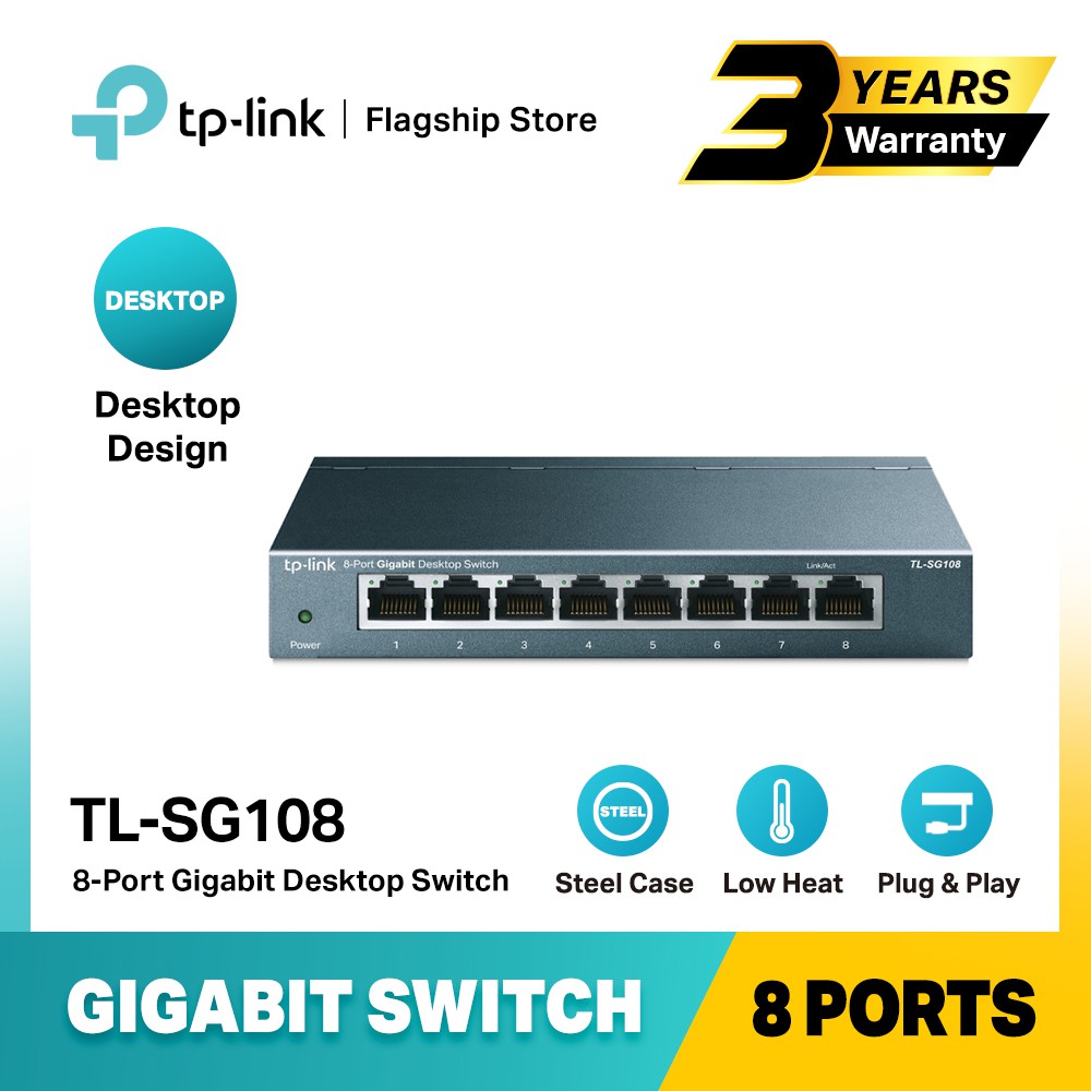 TP-LINK TL-SG108 8 Port Gigabit Network Switch (Plug & Play, Steel Case ...