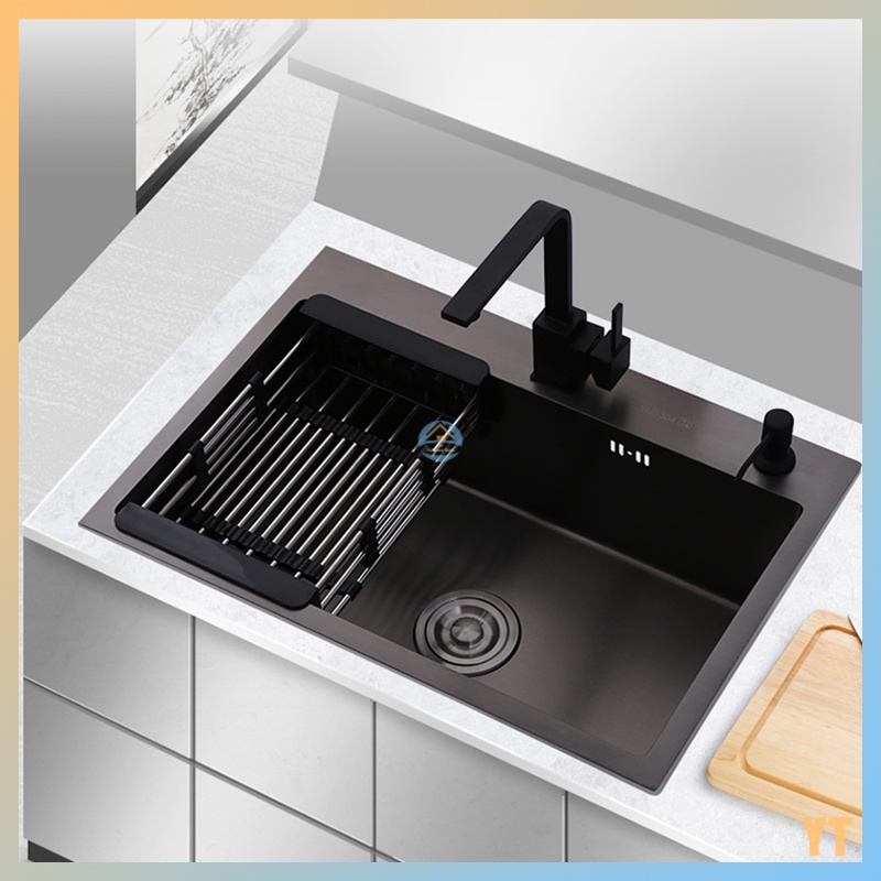 Nano kitchen sink single sink household 304 stainless steel black sink ...