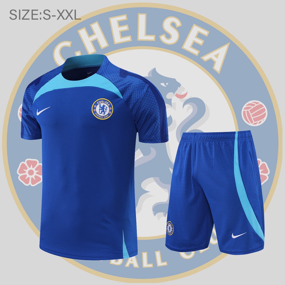 22-23 Chelsea Training Short Sleeve Kit Blue and Gold | Shopee Singapore