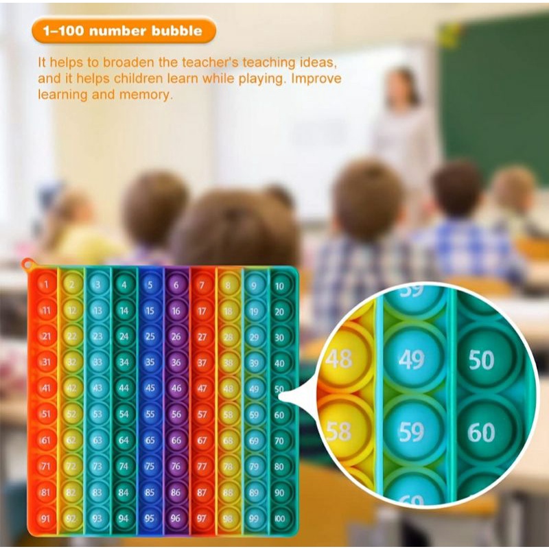 20x20cm Big Pop It Numbers Pop It Teaching Numbers 1-100 Stress Relief ...