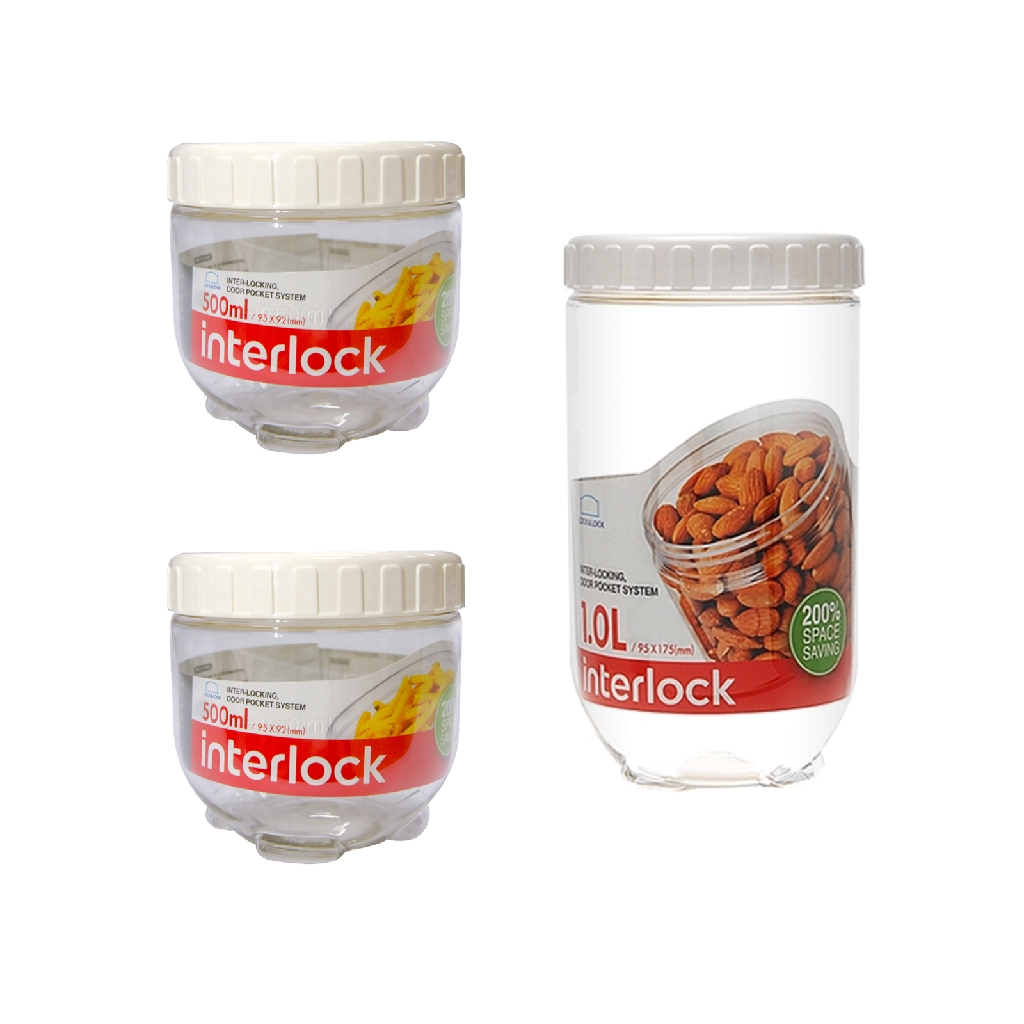 LocknLock Official Interlock Food Container 3P Set ( 500MLx2 + 1.0Lx1 ...