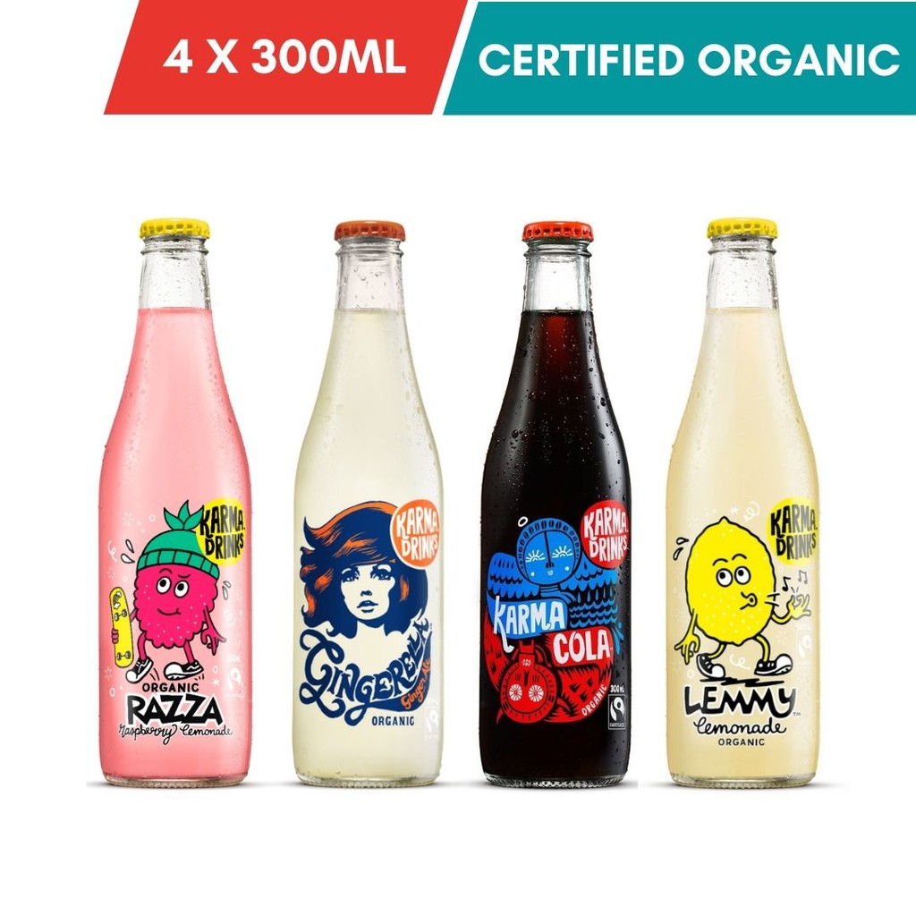 KARMA DRINKS Organic Fizzy Soft Drinks Mixed Pack - Box of 4 (300ml ...