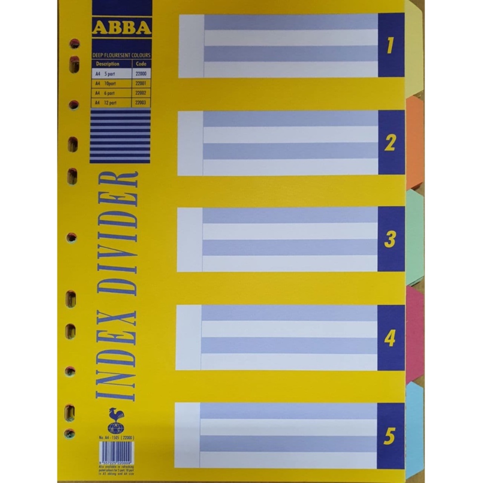 ABBA Index Divider A4 5 Color(Pkt of 10sets) | Shopee Singapore