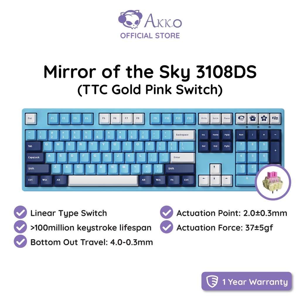 AKKO Mirror of Sky 3108 TTC Gold Pink with No Backlight, 108 Key ...