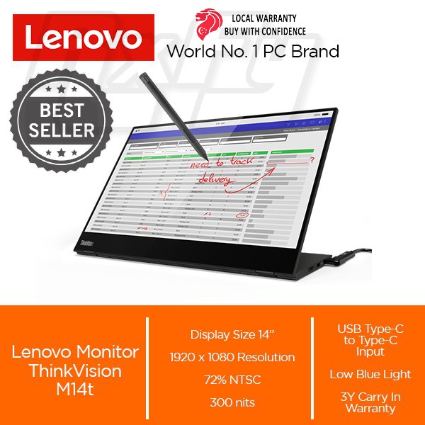 Lenovo ThinkVision M14t m14 14-inch FHD IPS with Multi-touch Portable ...