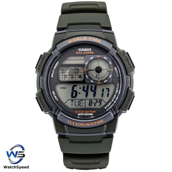 Casio AE-1000W-3A AE1000W-3A AE1000W Illuminator Men's 100M World Time Alarm Digital Watch ...