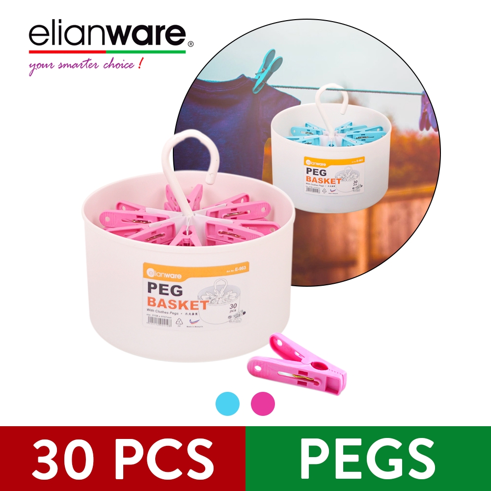 Elianware Stylish Peg Basket with Clothes Pegs Penyepit Baju (30 Pcs ...
