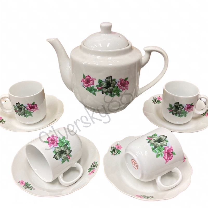 Bunga kangkong old school traditional porcelain teapot cups and saucers ...