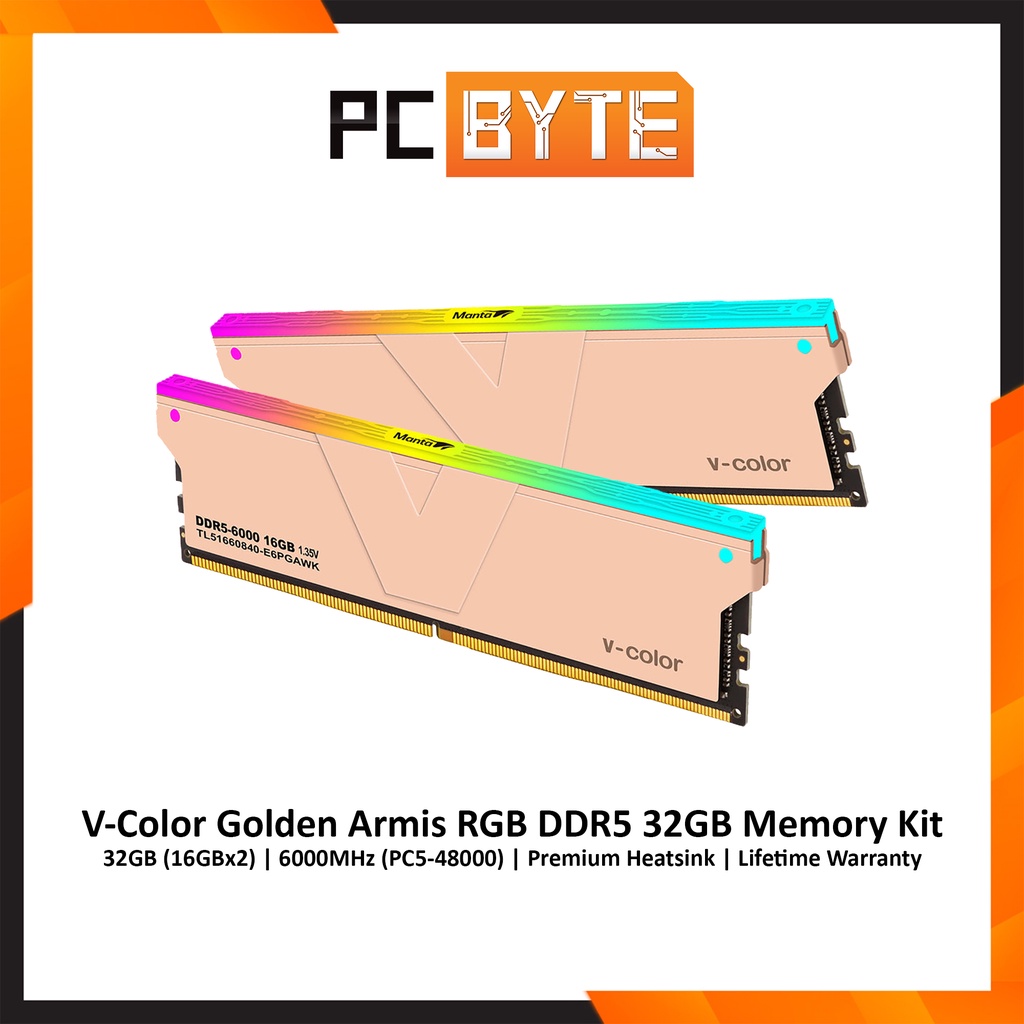 V-Color Golden Armis RGB DDR5 32GB Memory Kit (16GBx2 | 6000MHz | CL 40 ...
