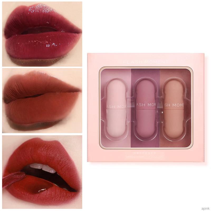 3pcs Mini Capsule Lip Gloss Set Long-lasting Waterproof Non-stick Cup ...