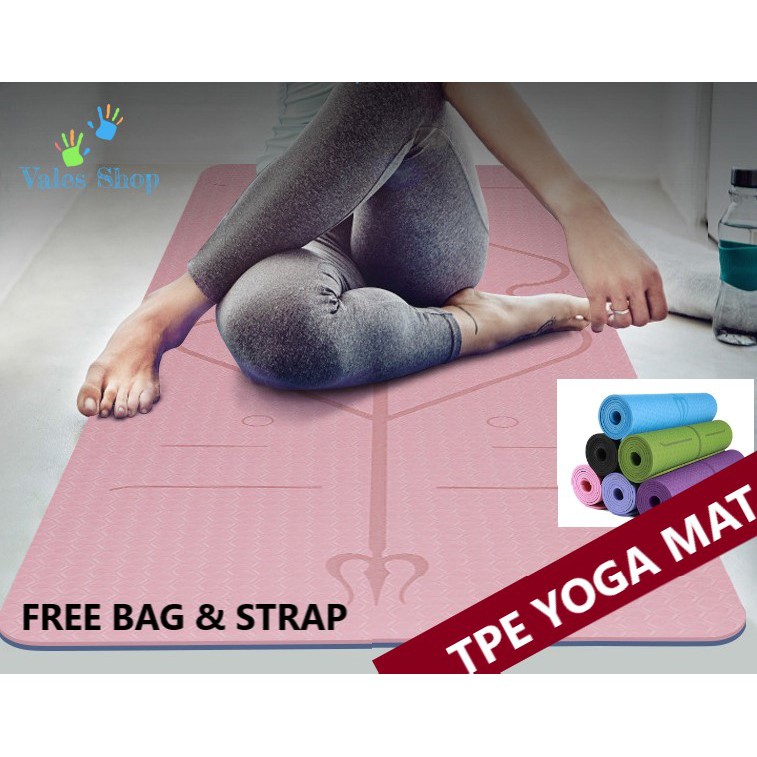 TPE Yoga Mat, SG seller, various colour, Free bag and strap | Shopee ...