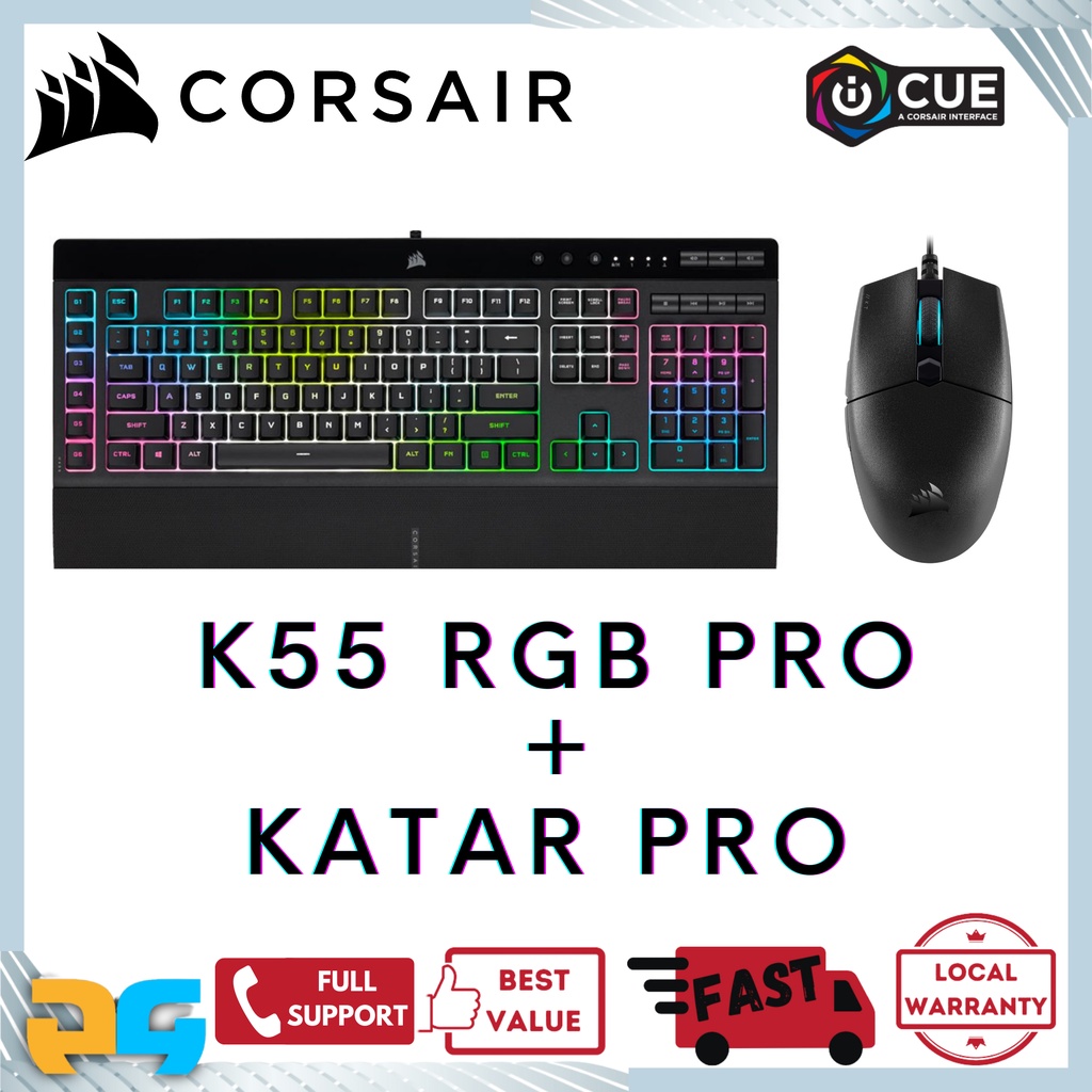 Corsair K55 RGB Pro Gaming Keyboard + Katar Pro Gaming Mouse Bundle ...