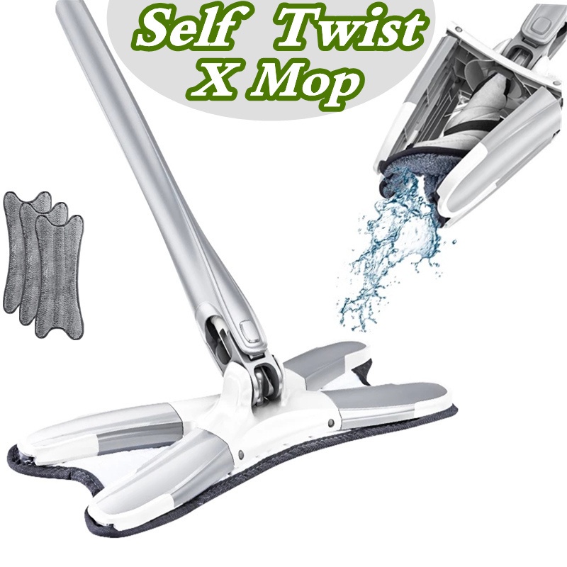 Self Twist Mop Hands Free Squeeze X Shaped Mop Rotatable Flat Mop Floor ...