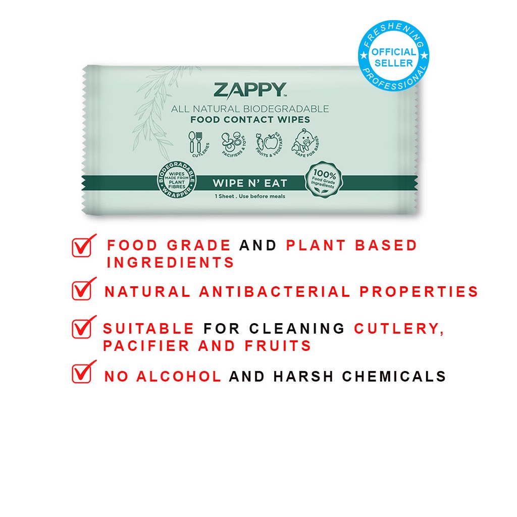 Zappy All Natural Biodegradable Food Contact Wipes 1s x 100 Sheets ...
