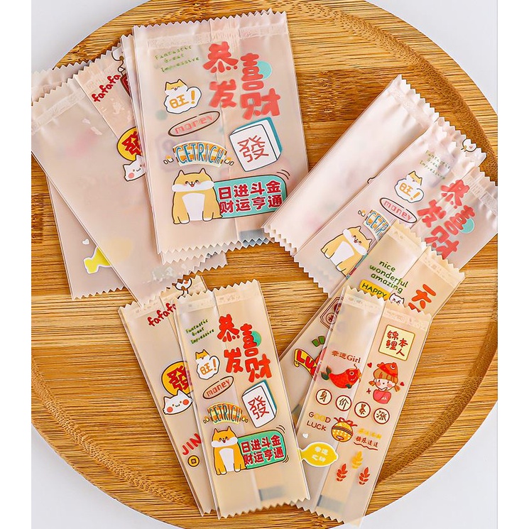 100pcs comic mahjong cookie wrapper nougat plastic bag pineapple tart ...