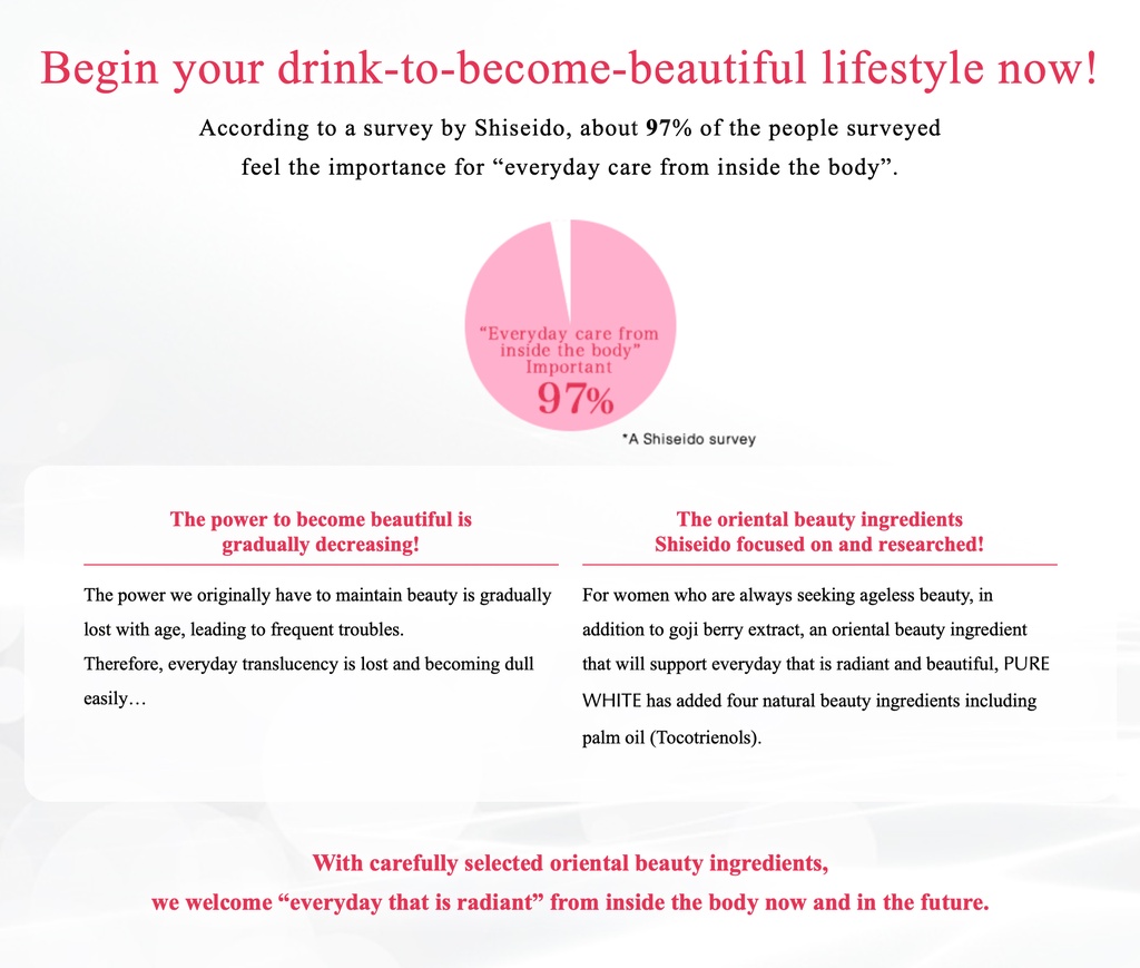 Shiseido Pure White drink | Beauty Supplement Drinks with Goji Berries ...