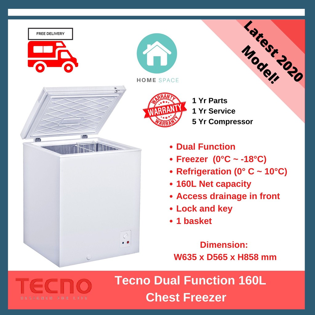 Tecno 160L Dual Function Chest Freezer, TCF160R | Shopee Singapore