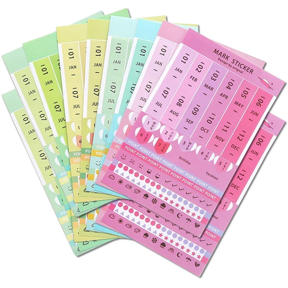 4Sheets Self-Stick Mini DIY Paper PVC Monthly Calendar Index Tabs ...